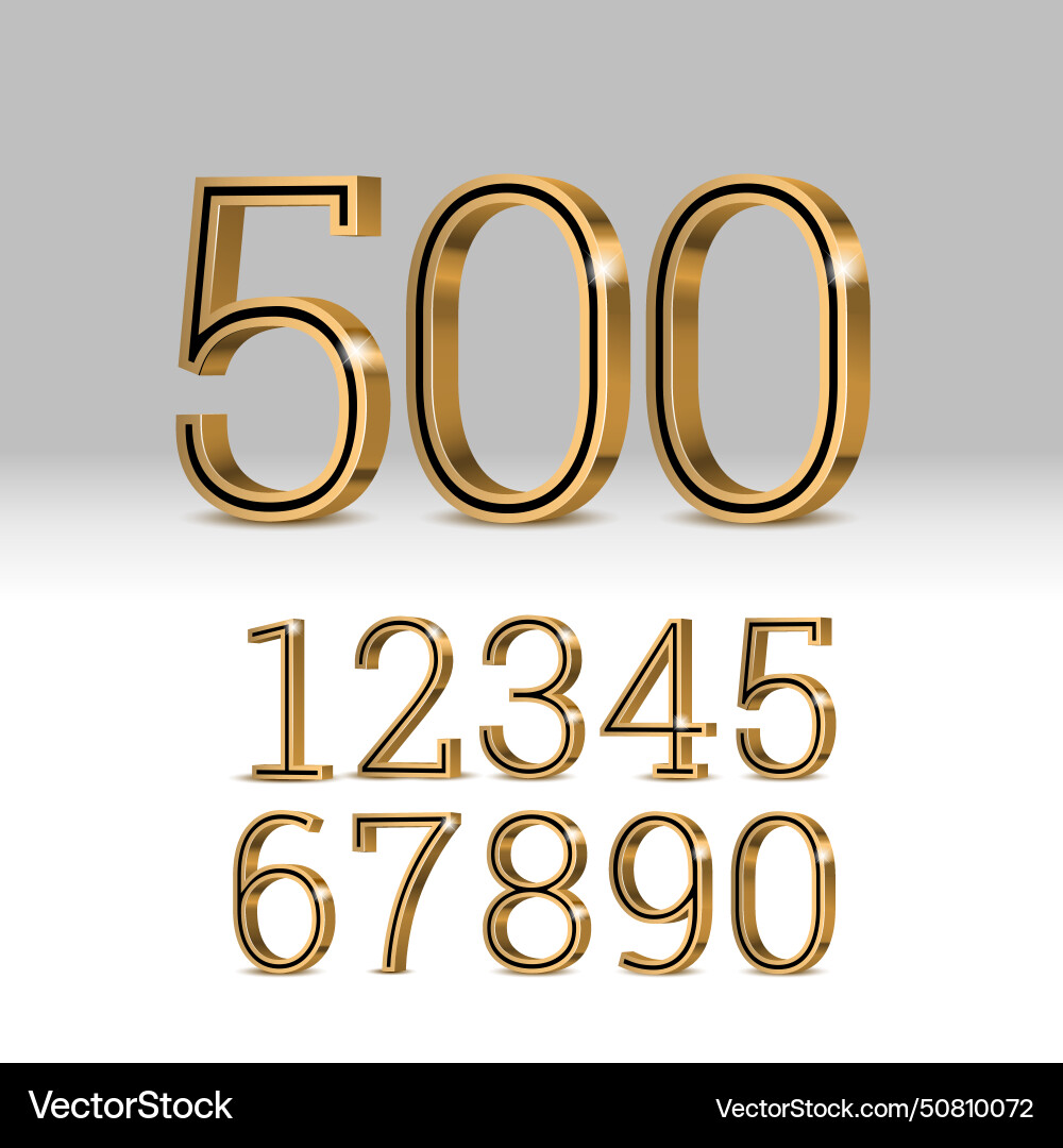 3d black numbers with golden outline Royalty Free Vector