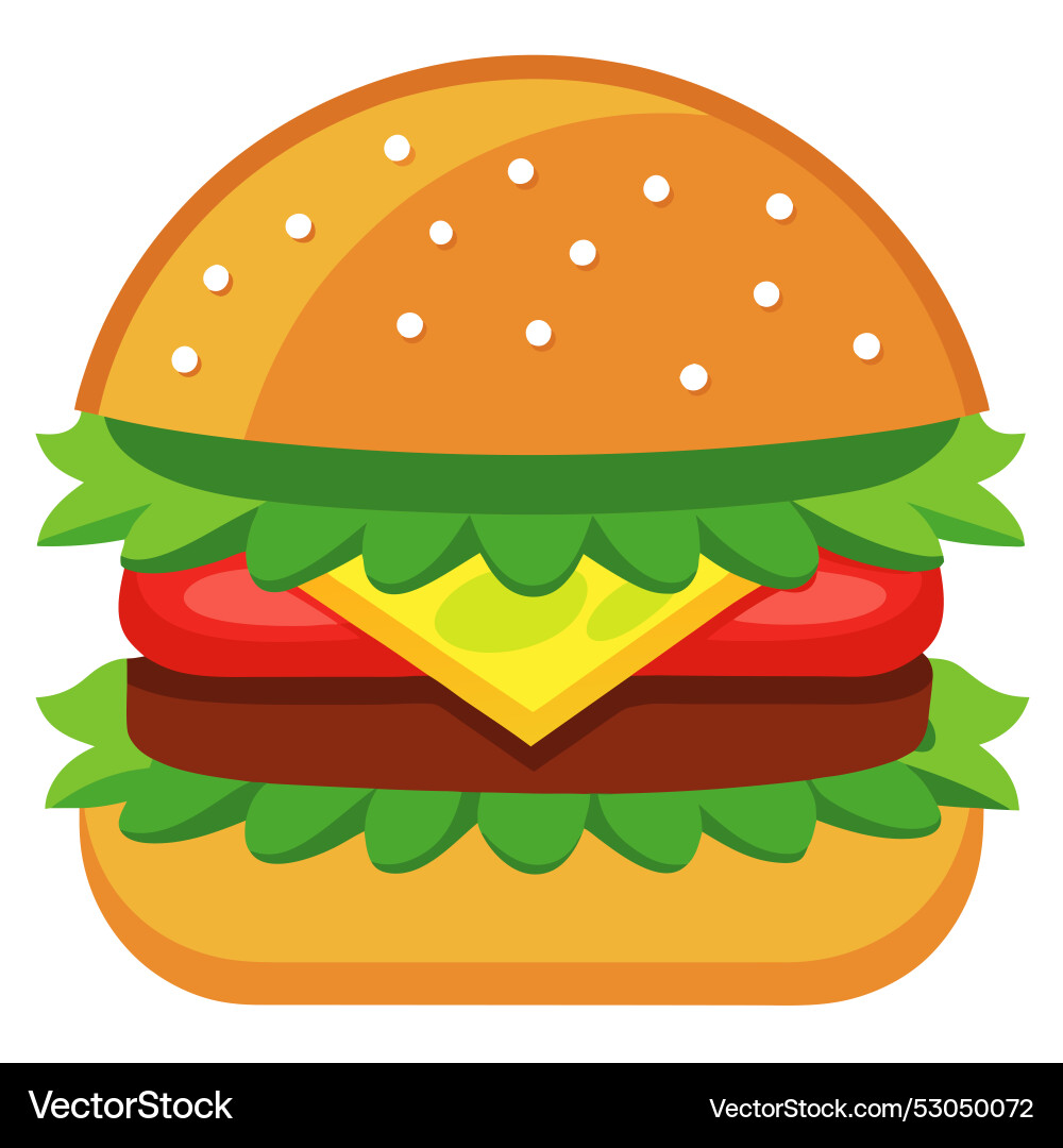 A hamburger with lettuce and tomato on top Vector Image