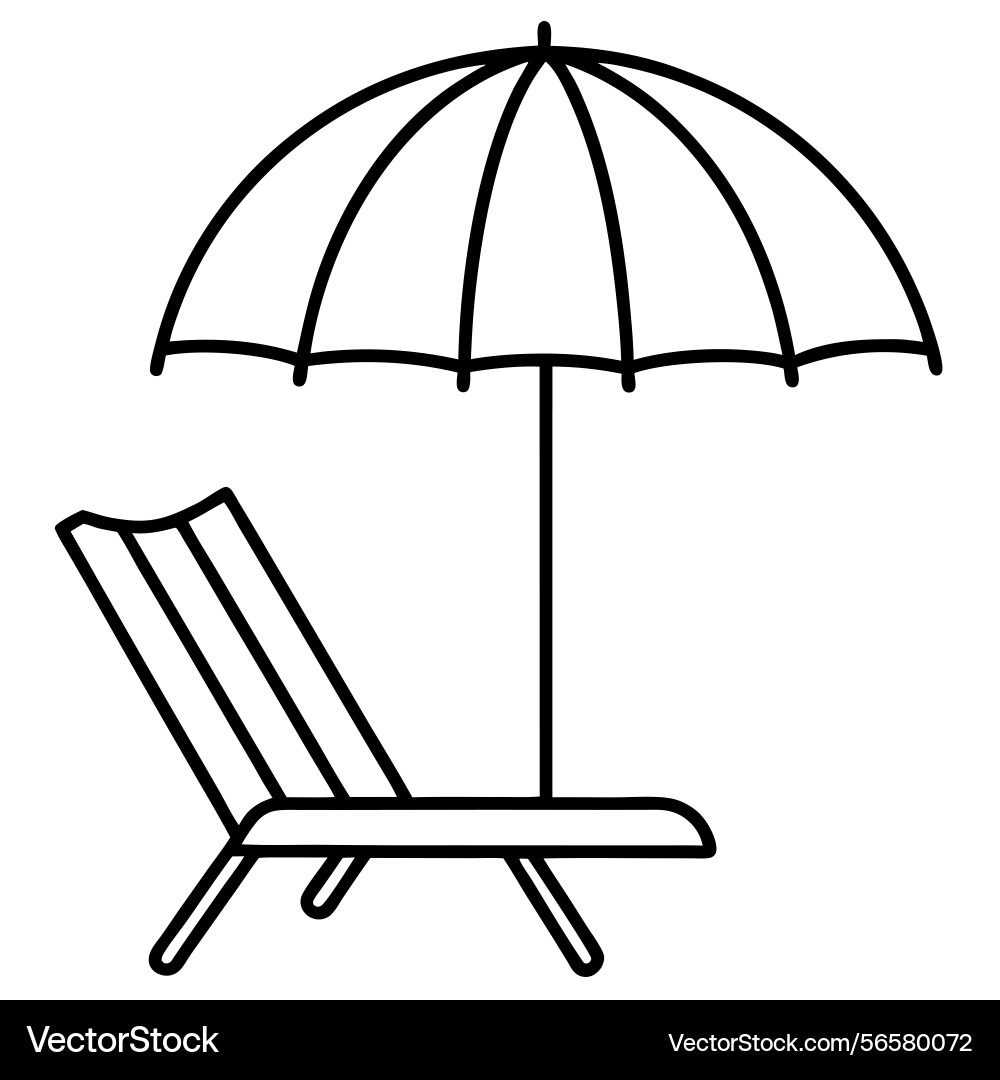 Beach relaxation outline art featuring a deck Vector Image