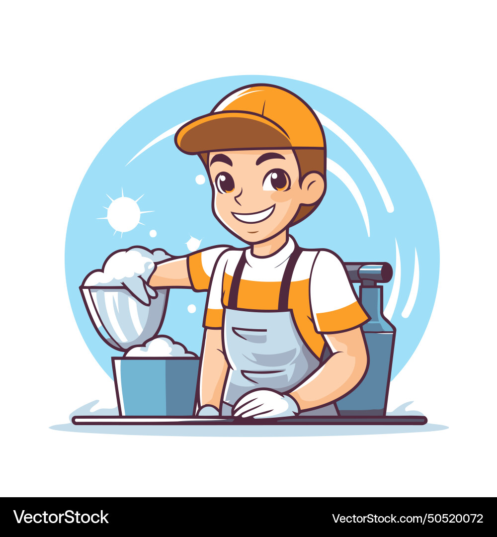 Cleaning service worker cute cartoon character Vector Image