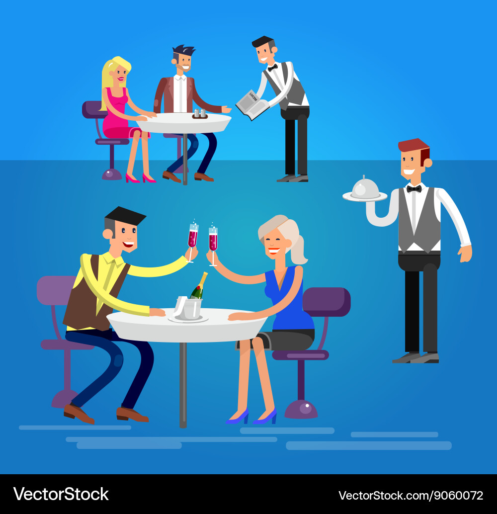 Detailed character people in the restaurant Vector Image