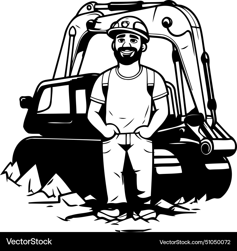Excavator operator construction worker in cartoon Vector Image