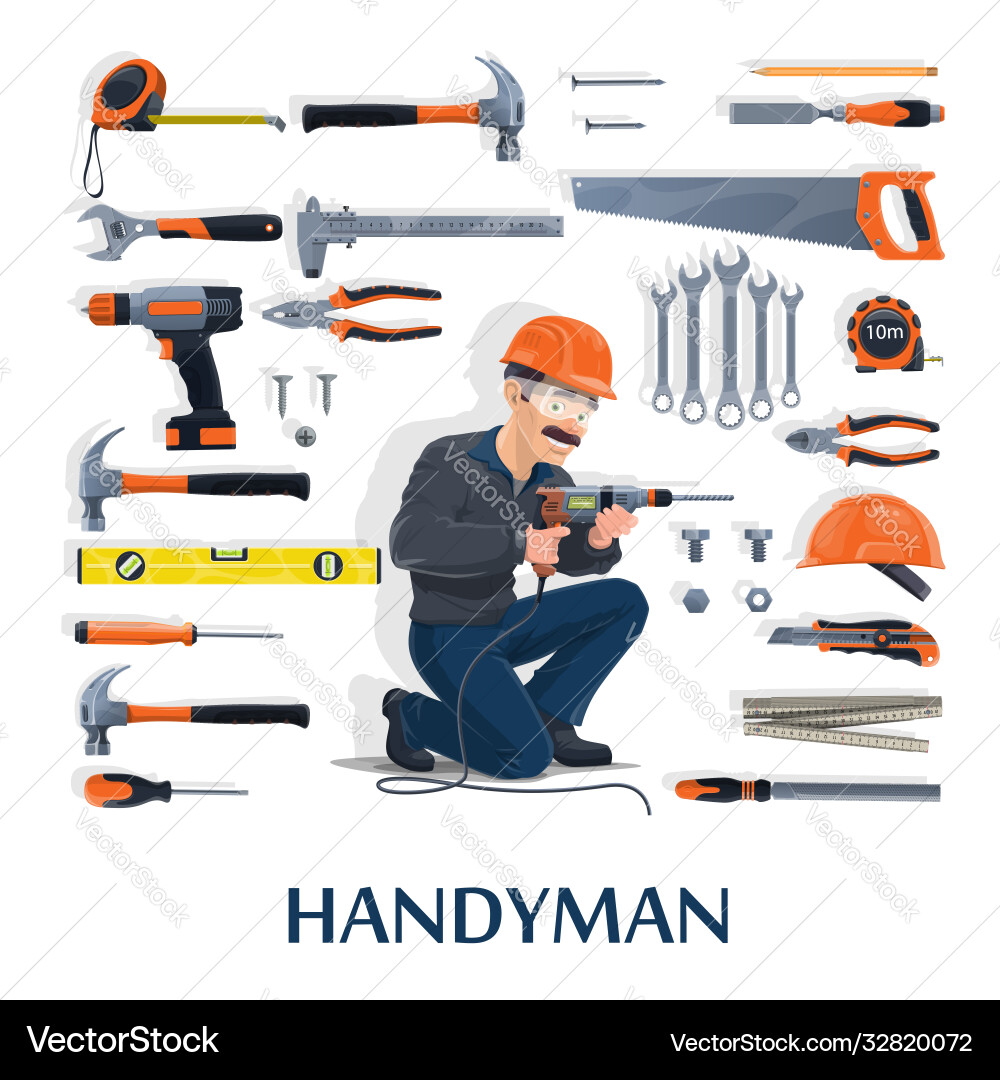 Handyman with work tools construction industry Vector Image