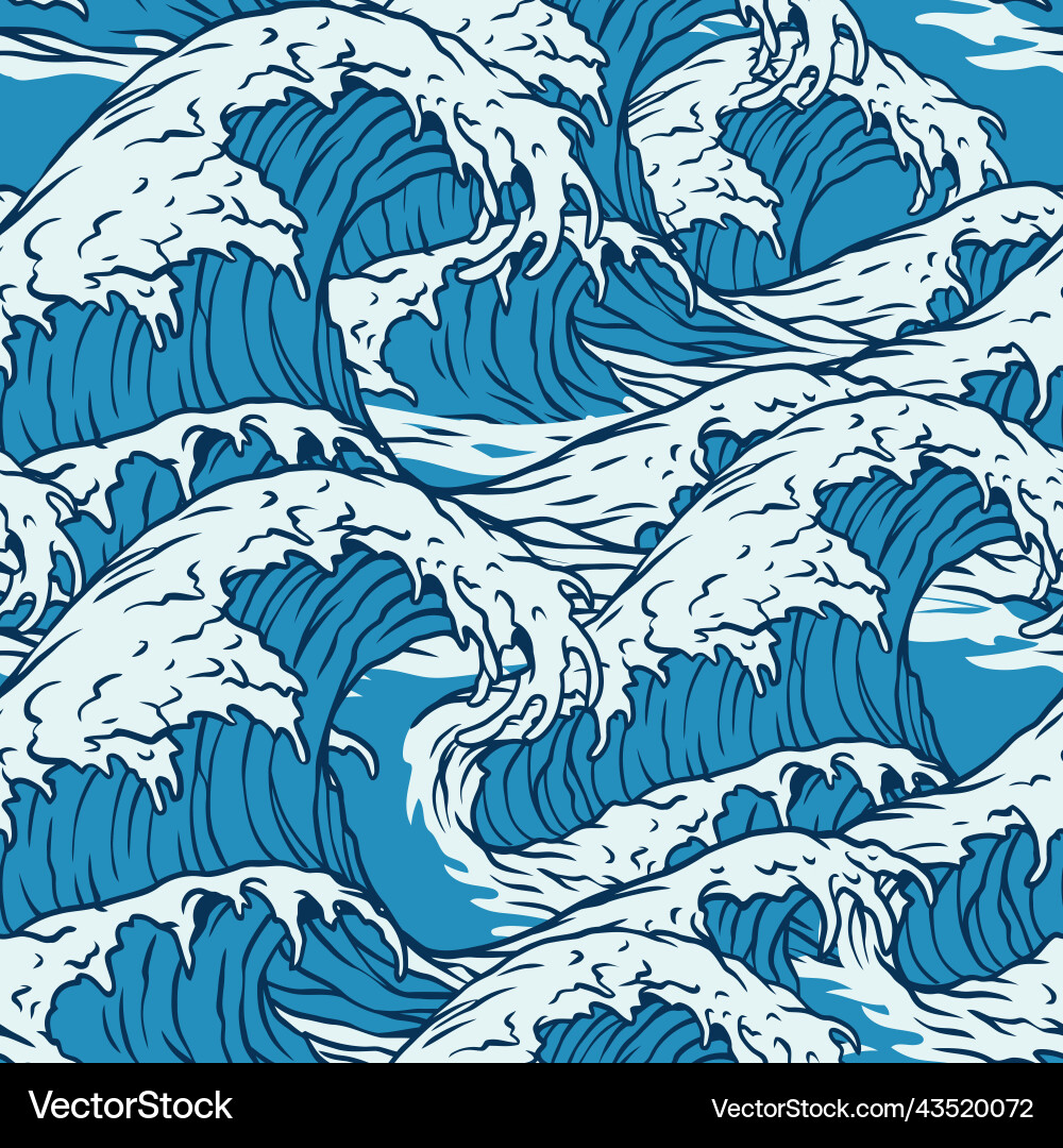 Japanese sea wave seamless pattern Royalty Free Vector Image