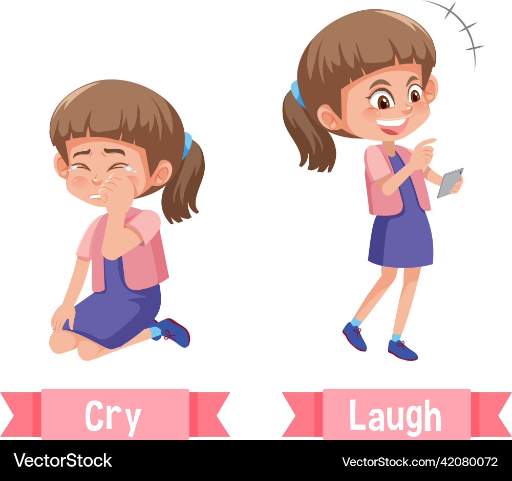 Opposite english words cry and laugh Royalty Free Vector