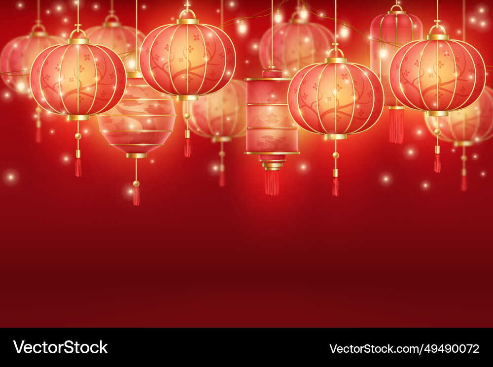Realistic chinese garland asian red lanterns Vector Image