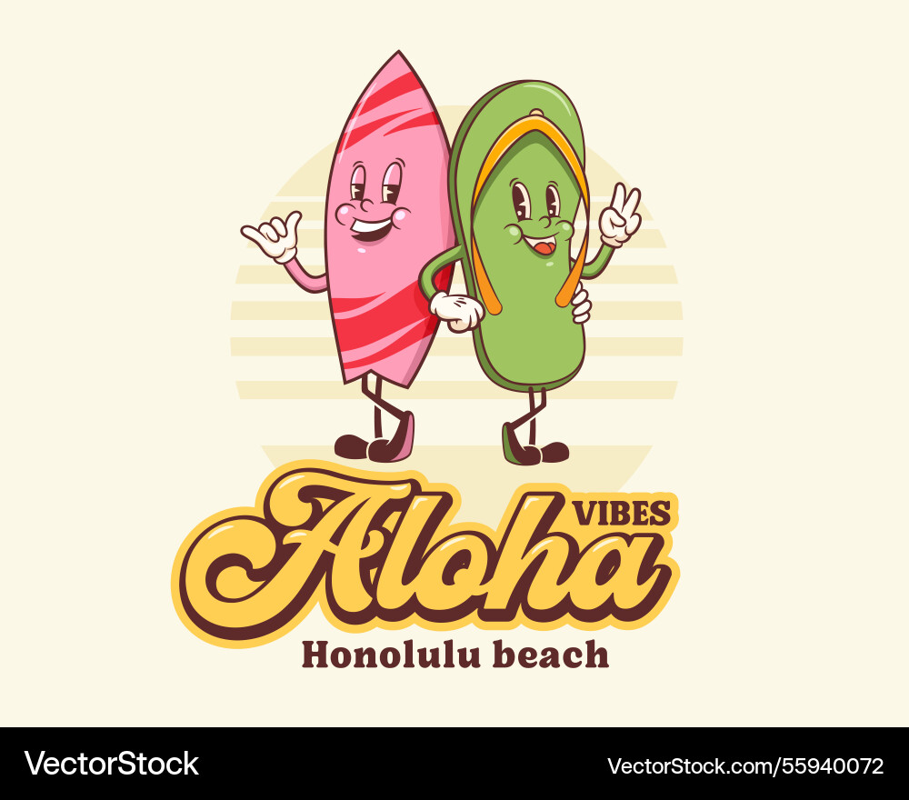 Summer beach retro cartoon characters label Vector Image