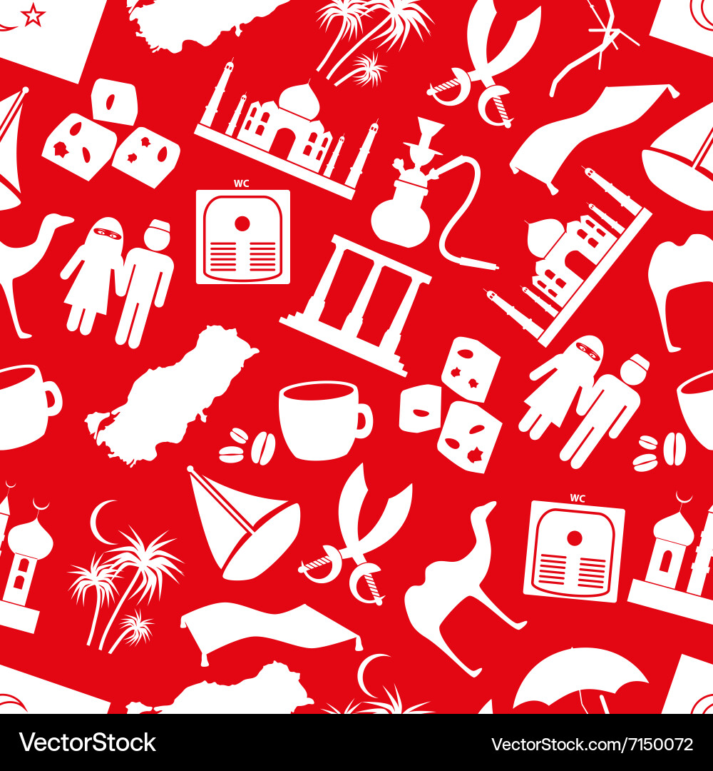 Turkey country theme symbols seamless red pattern Vector Image