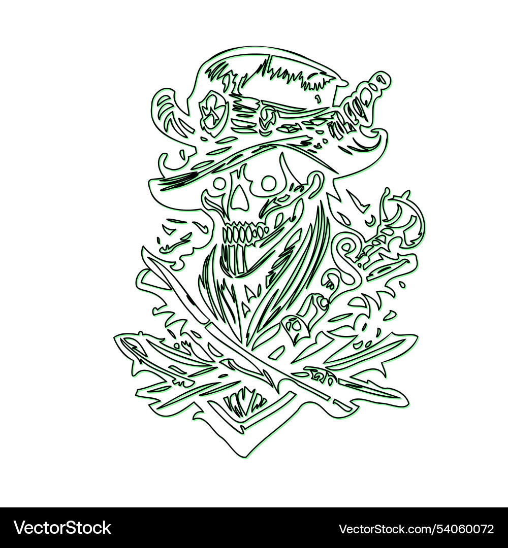 Undead pirate outline sketch green Royalty Free Vector Image