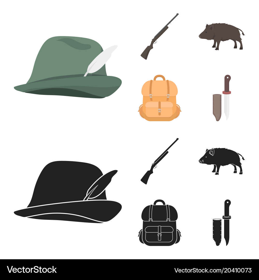 A hunting hat with feather wild boar rifle Vector Image