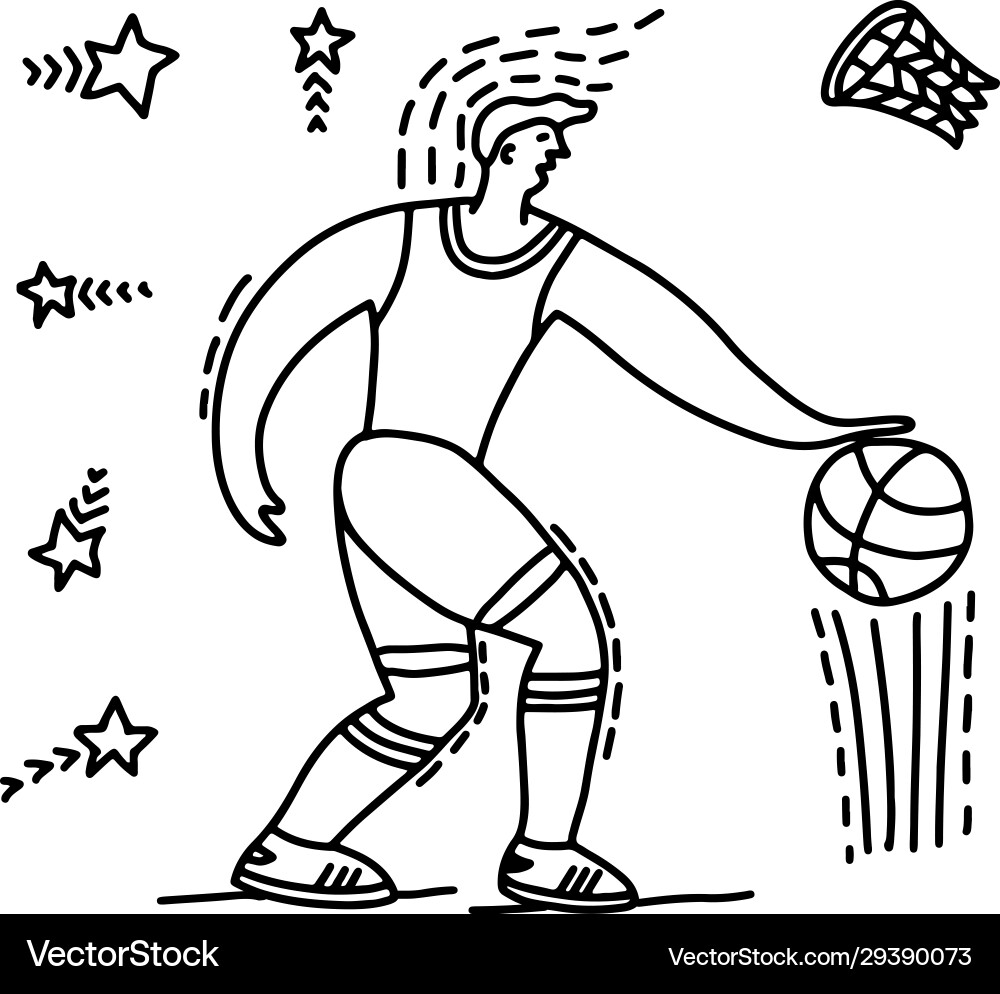 Basketball doodle male player with ball Royalty Free Vector