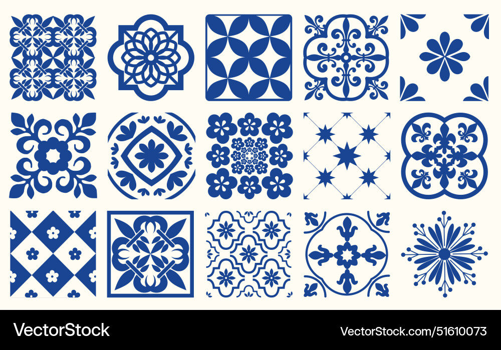 Blue portuguese tiles pattern - azulejos f Vector Image