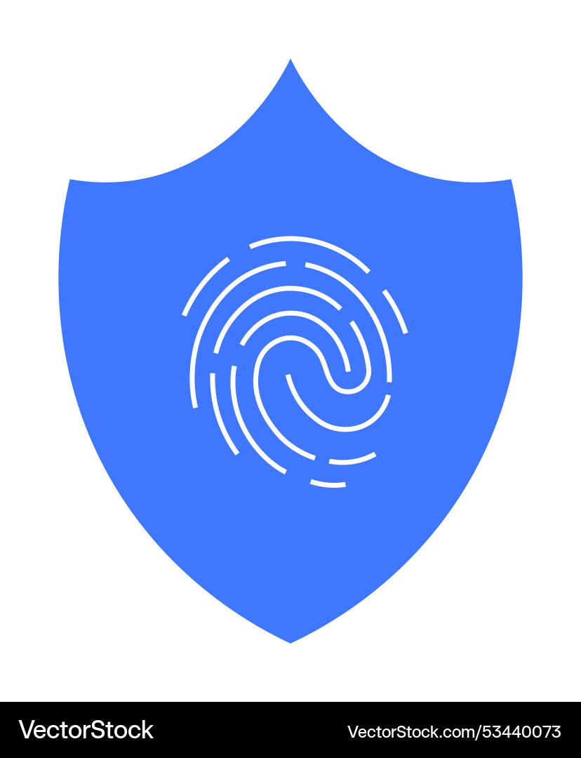 Blue shield with fingerprint symbol representing Vector Image