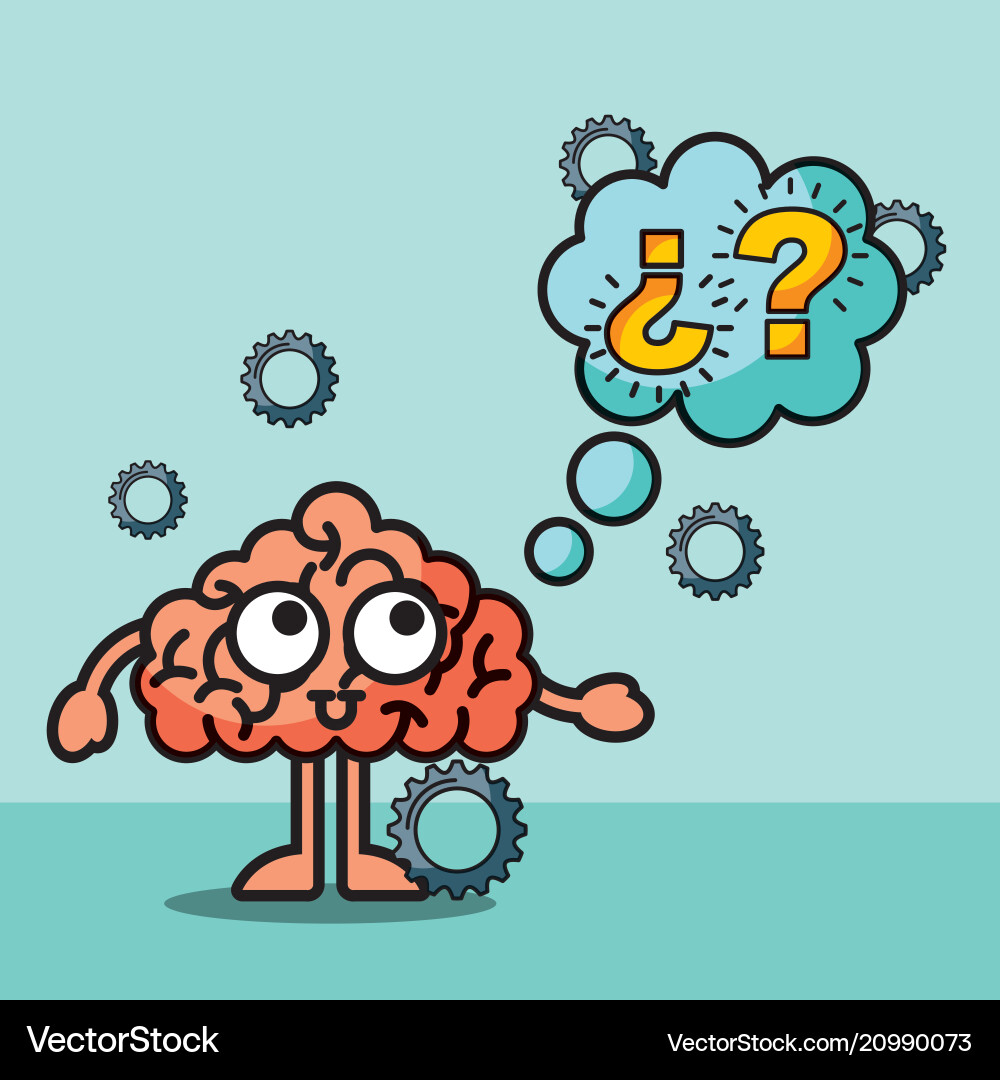 Brain cartoon confused questions mak speech bubble