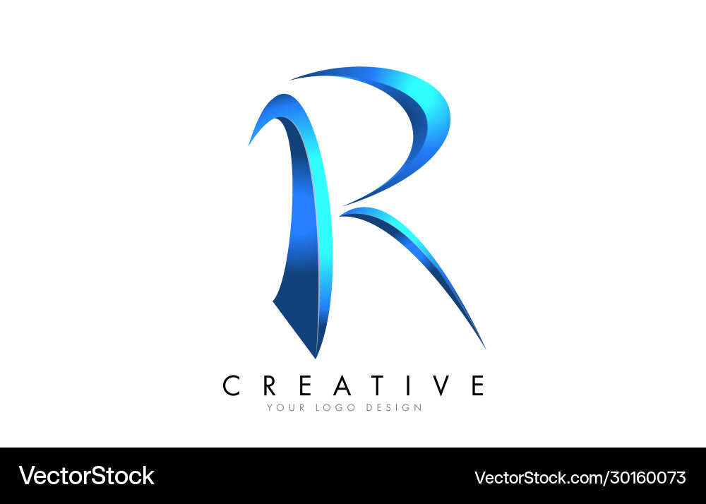 Creative r letter logo with blue 3d bright Vector Image