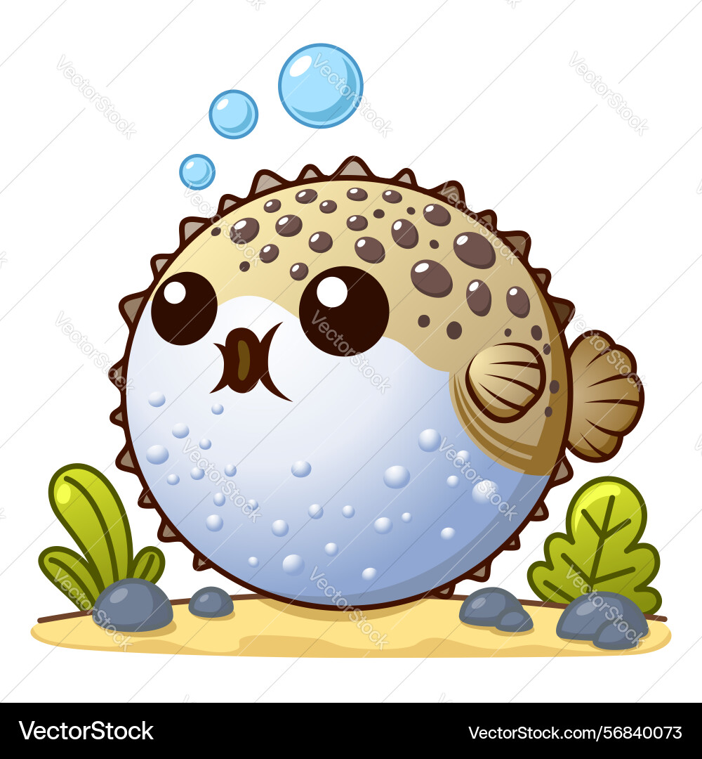 Cute puffer fish cartoon character bloating Vector Image