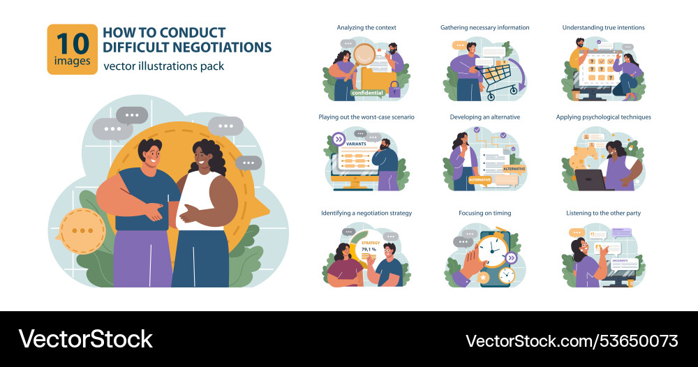 How to conduct difficult negotiation set business Vector Image
