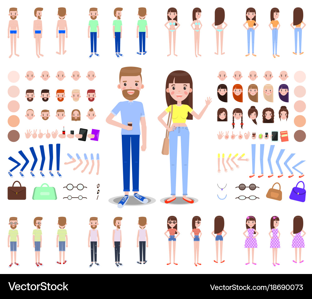 Modern male and female characters constructors Vector Image