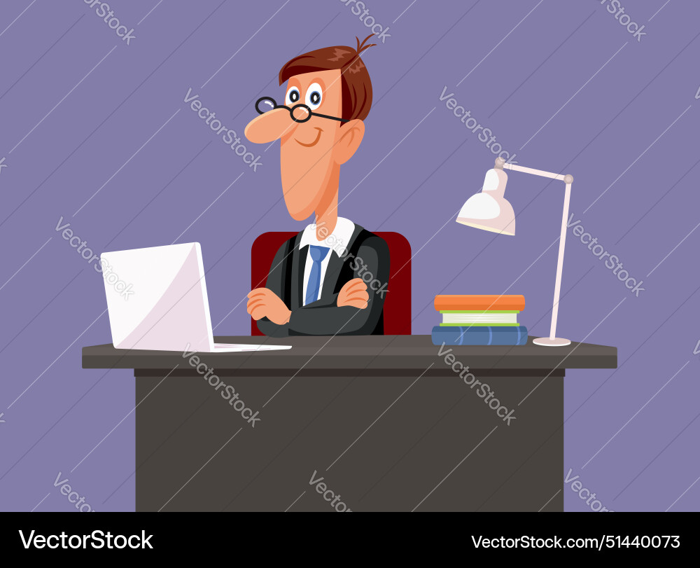 Nice friendly manager boss sitting at his desk Vector Image