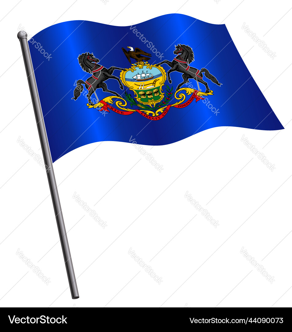 Pennsylvania flag flying on flagpole Royalty Free Vector