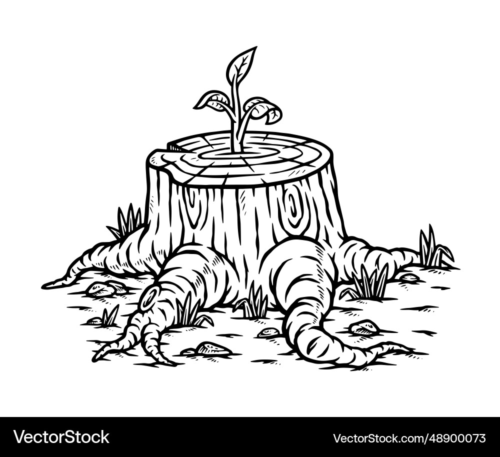 Plant growing out of a tree stump Royalty Free Vector Image