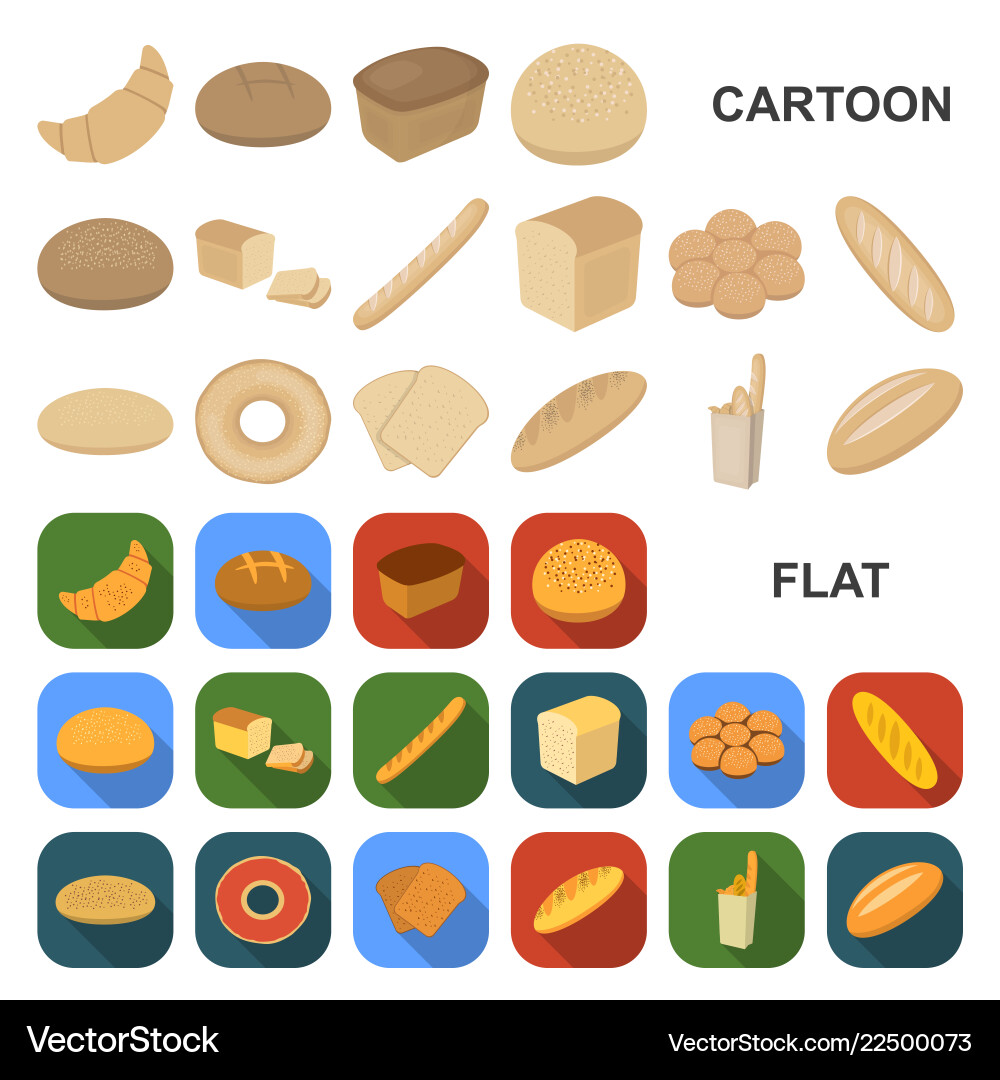 Types bread cartoon icons in set collection Vector Image