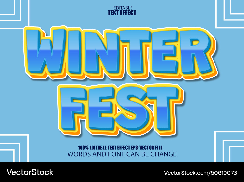 Winter fest editable text effect 3d cartoon style Vector Image