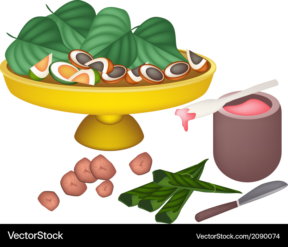 Betel Nut and Leaf on Tray Royalty Free Vector Image