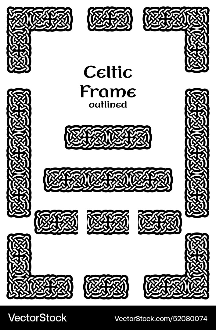 Celtic frame and design elements outlined Vector Image