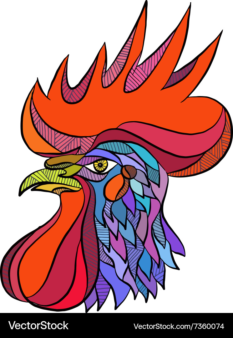 Chicken Hahn Kopfseite Zeichnung Lizenzfreies Vektorbild