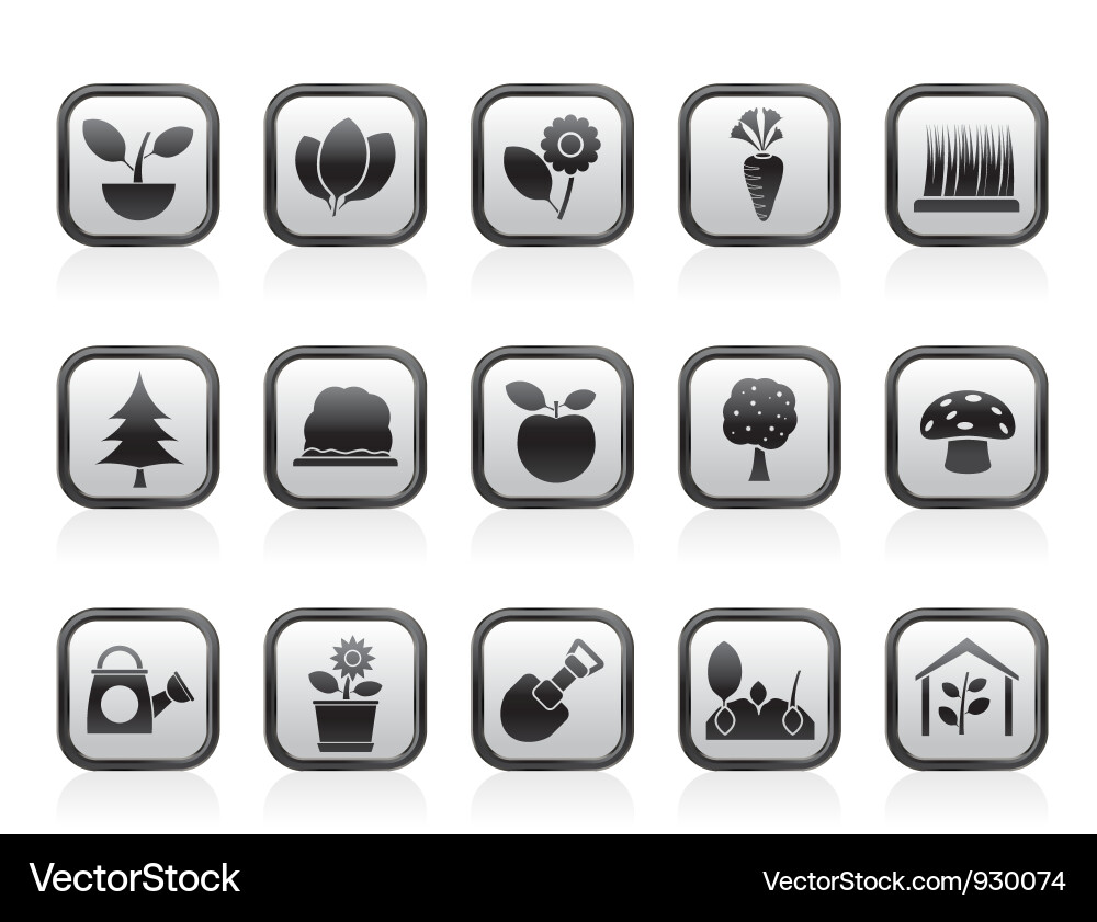 Different plants and gardening icons Royalty Free Vector