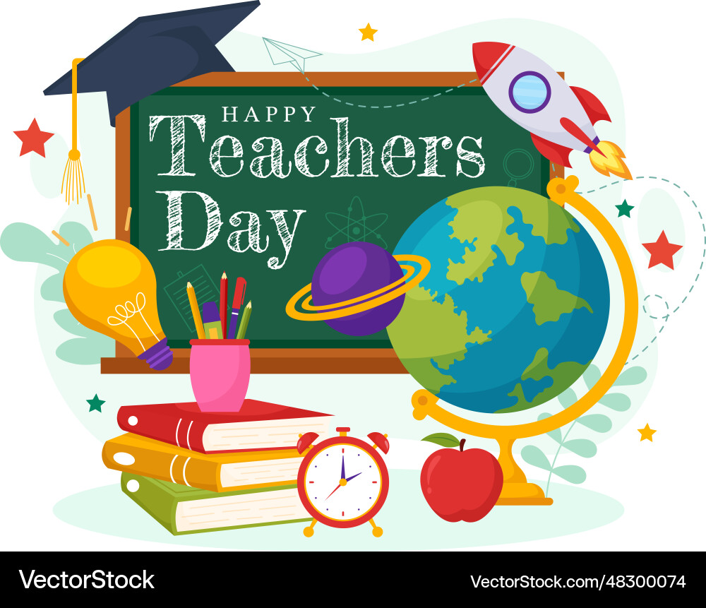 Happy teachers day with school equipment Vector Image