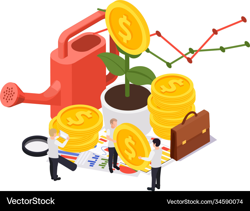 Isometric wealth growth composition Royalty Free Vector