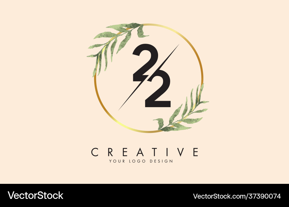Number 22 2 logo design with golden circles Vector Image