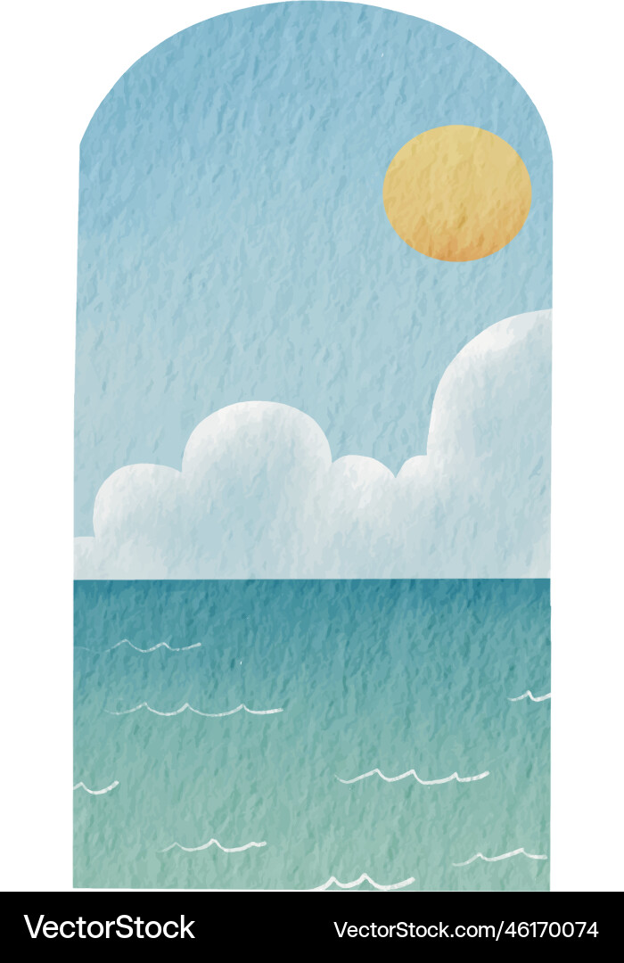 Ocean view with sun in window frame Royalty Free Vector