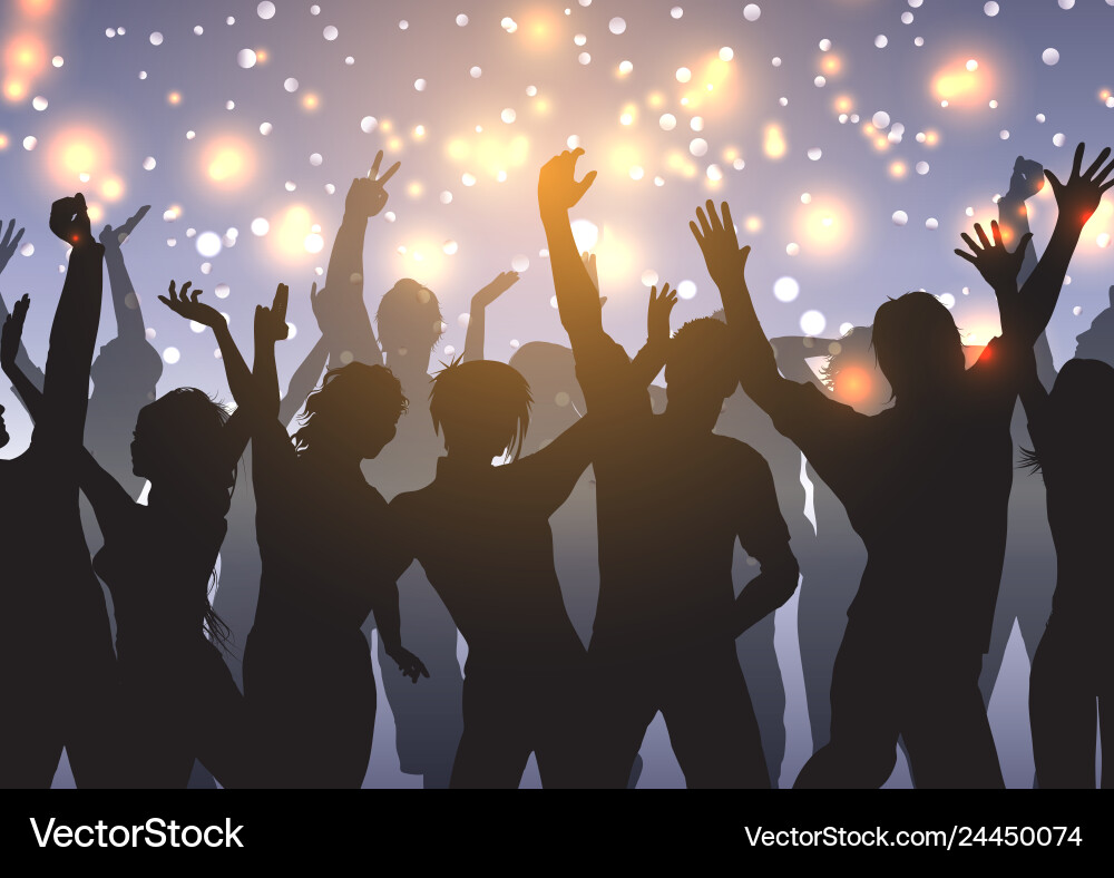 Party crowd on bokeh lights background Royalty Free Vector