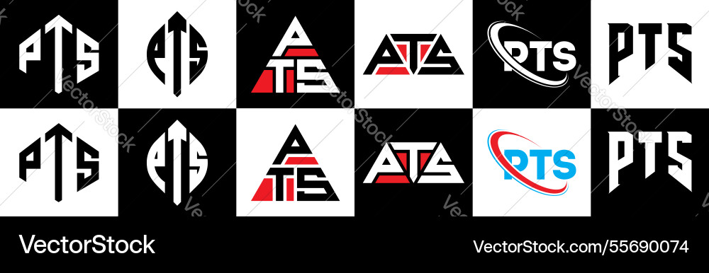 Pts letter logo design in six style polygon Vector Image
