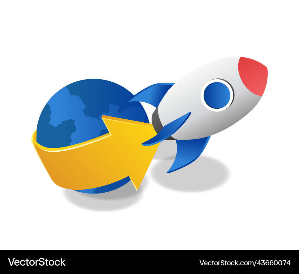Rocket flying around the world Royalty Free Vector Image