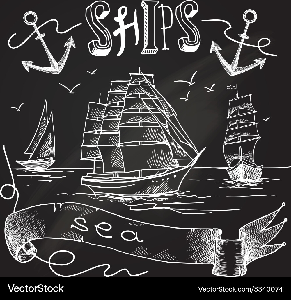 Ship chalkboard poster Royalty Free Vector Image
