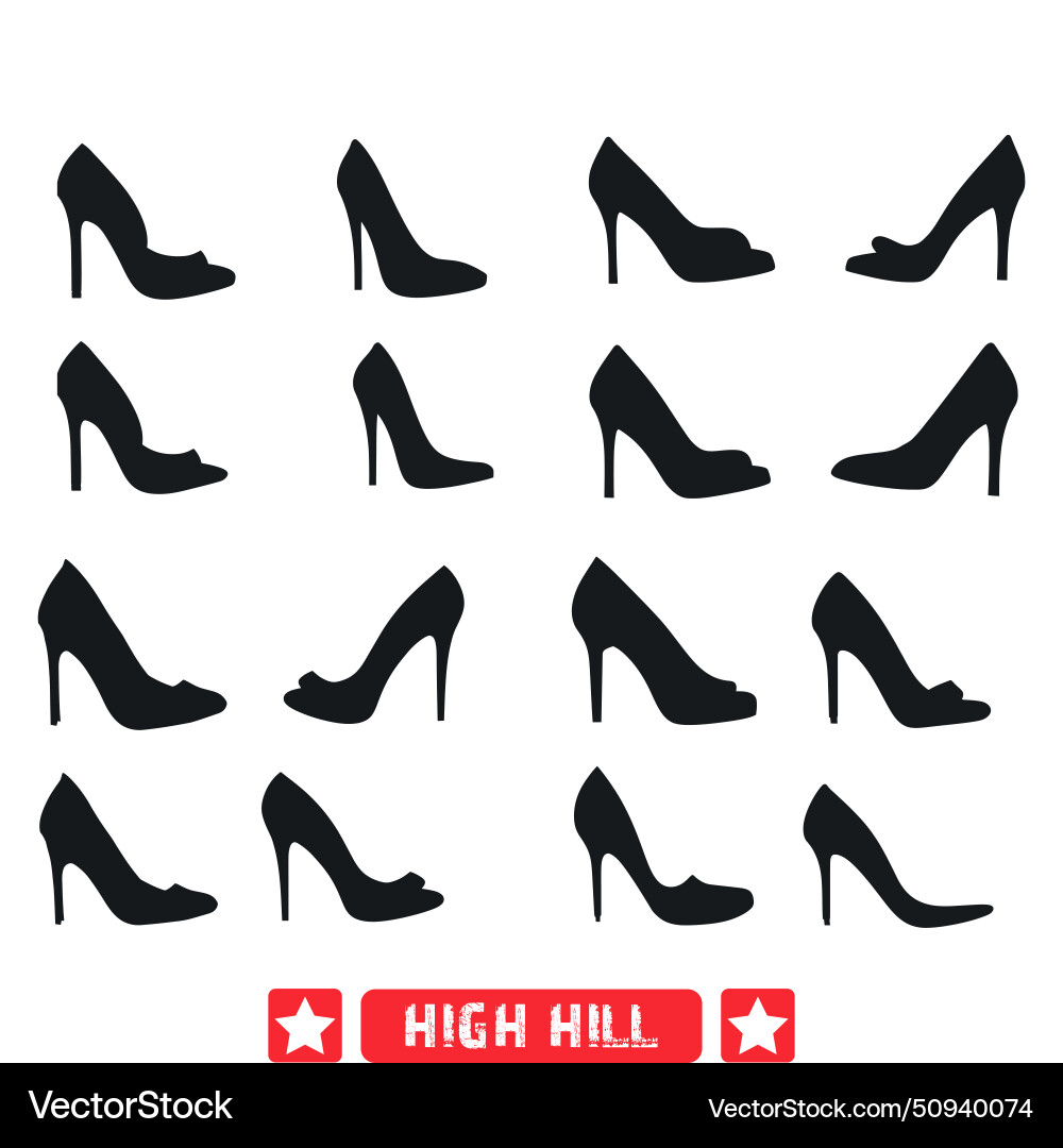 Stylish steps high heel silhouette bundle Vector Image