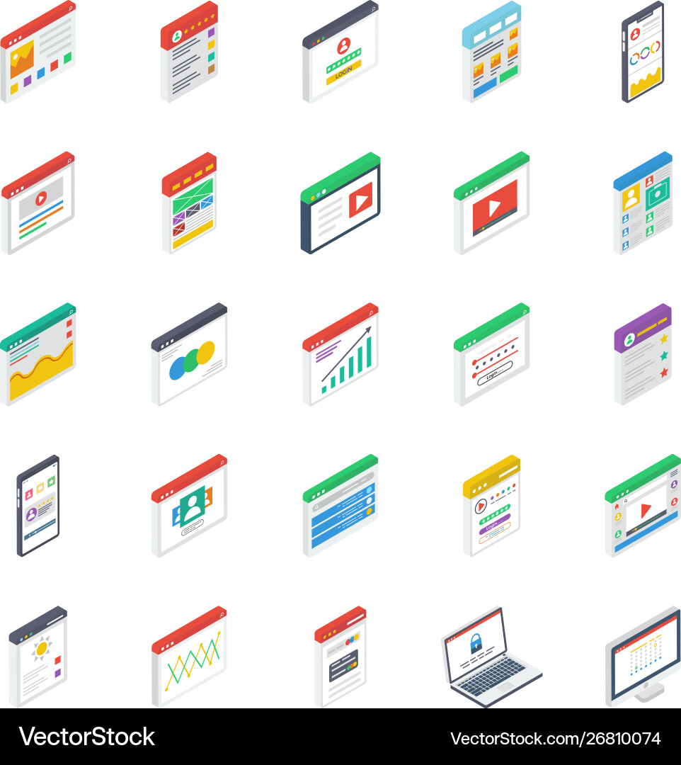 User interface isometric icons pack Royalty Free Vector