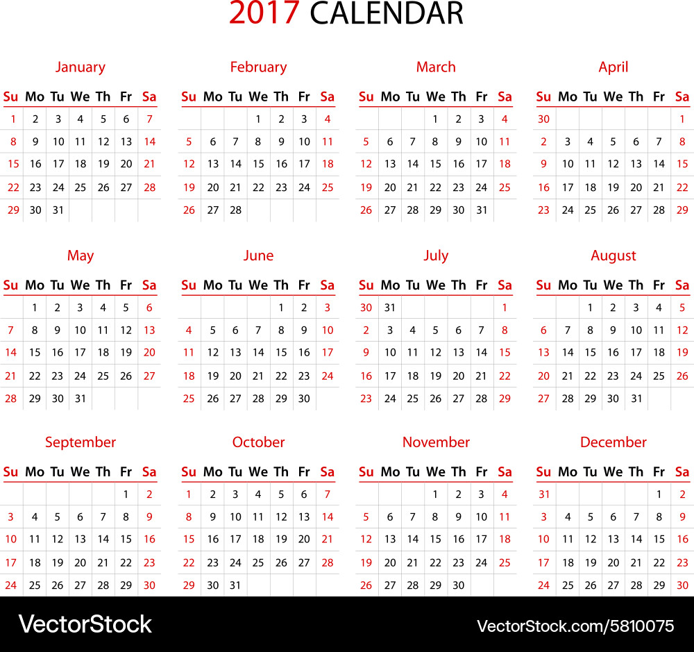 2017 calendar Royalty Free Vector Image - VectorStock