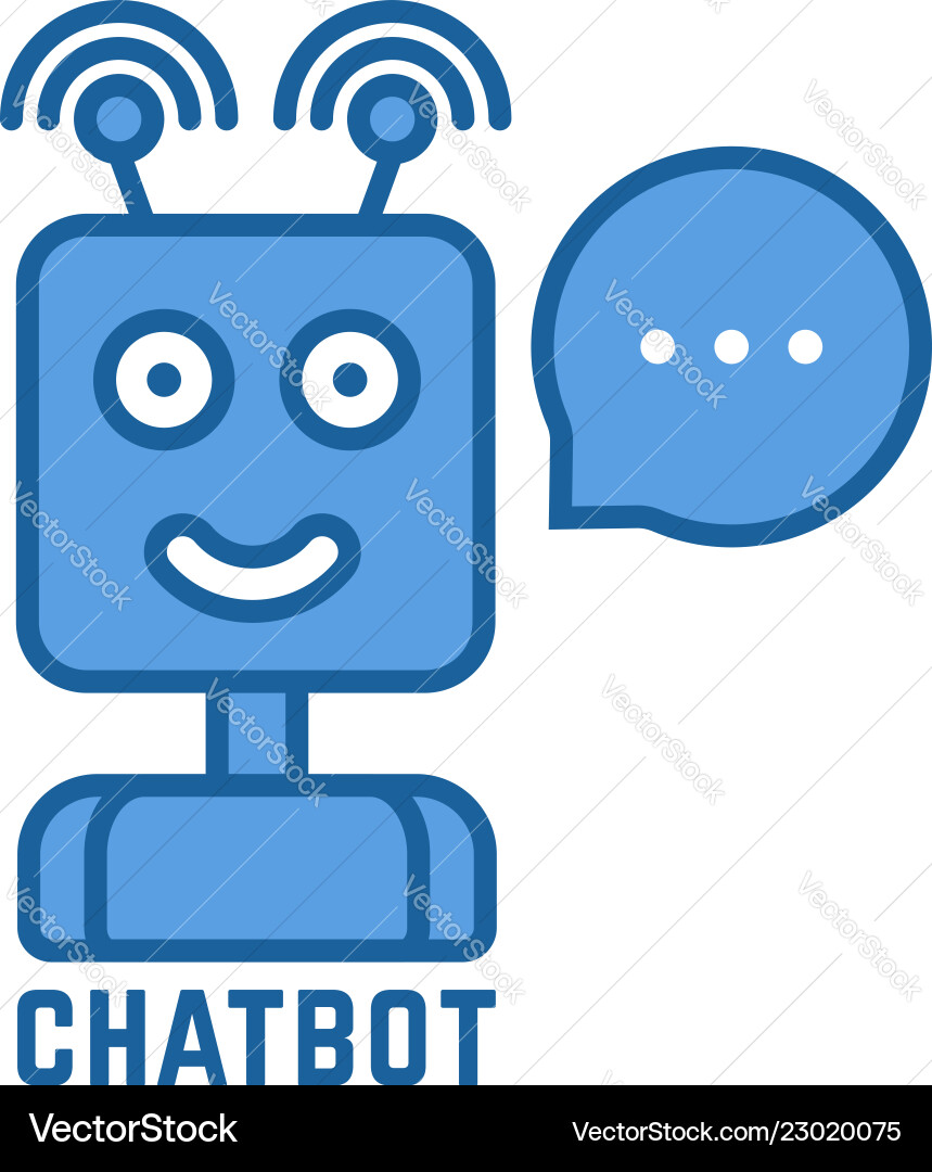 Blue linear chatbot logo with bubble Royalty Free Vector