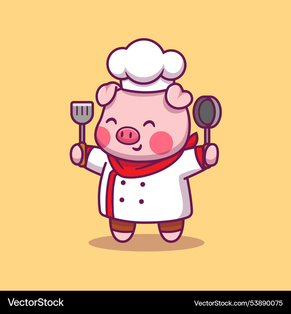 Cute pig chef cartoon Royalty Free Vector Image