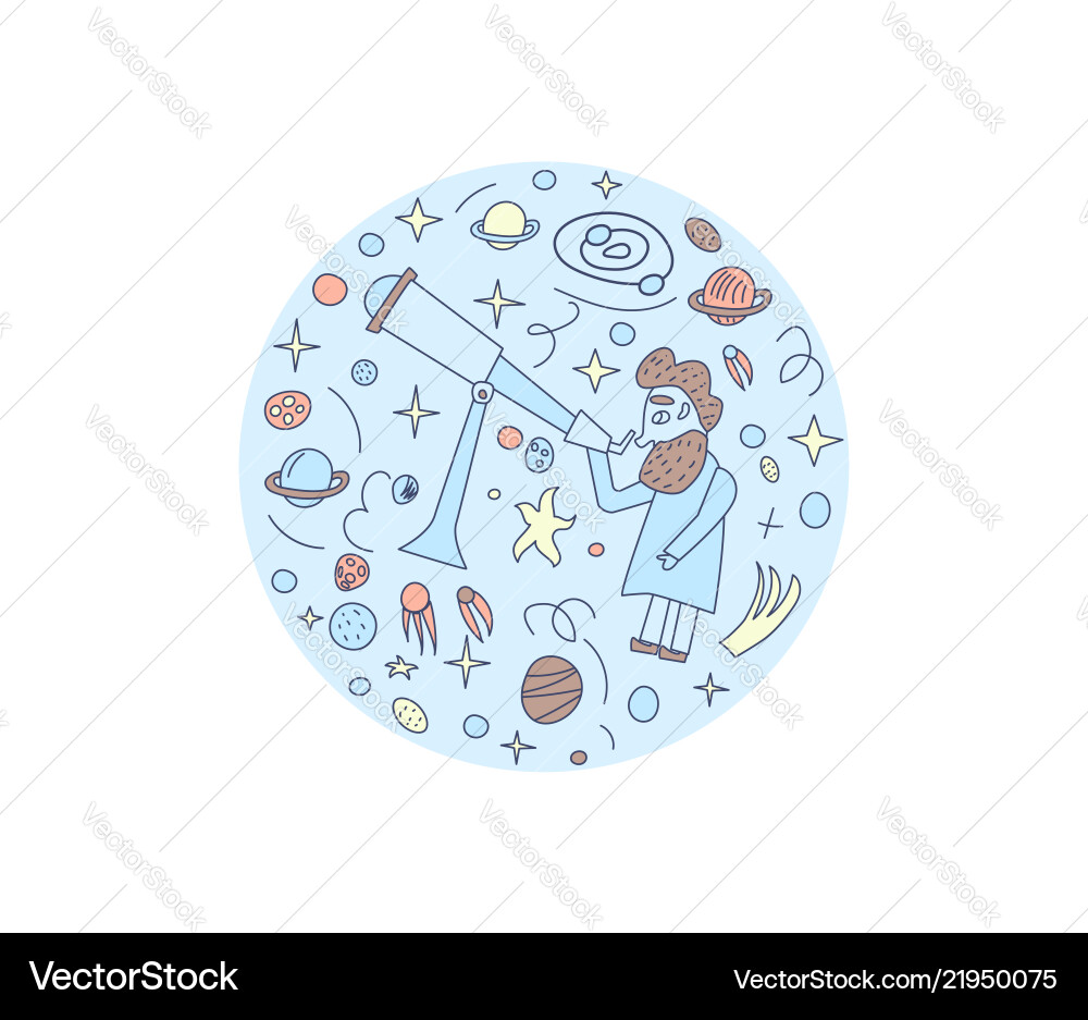 Design of astronomers and space objects Royalty Free Vector