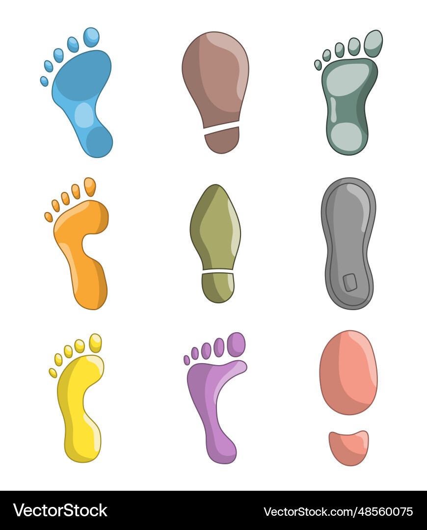 Different human footprints shoe tread imprint Vector Image