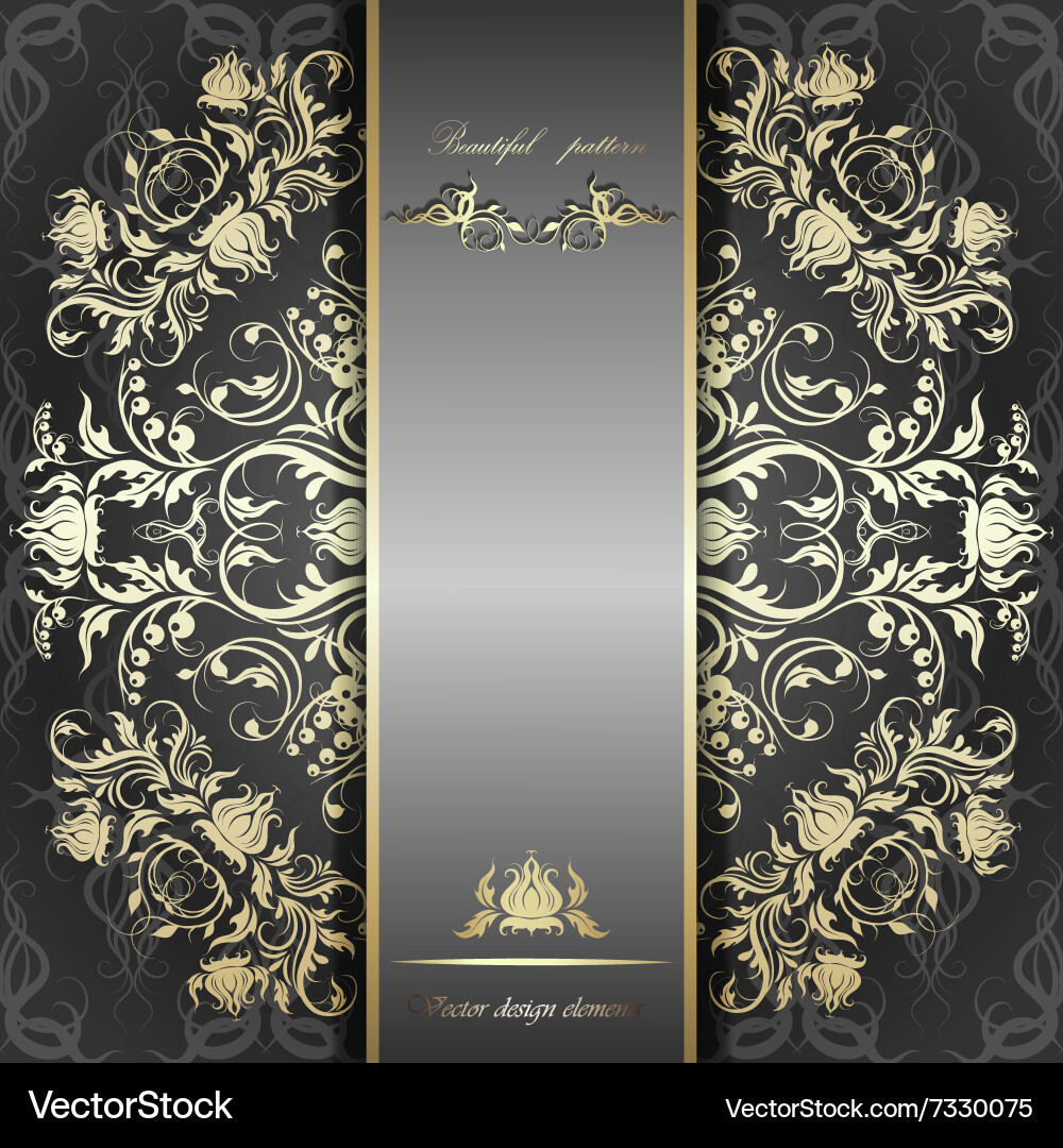 Elegant silver background with gold pattern Vector Image