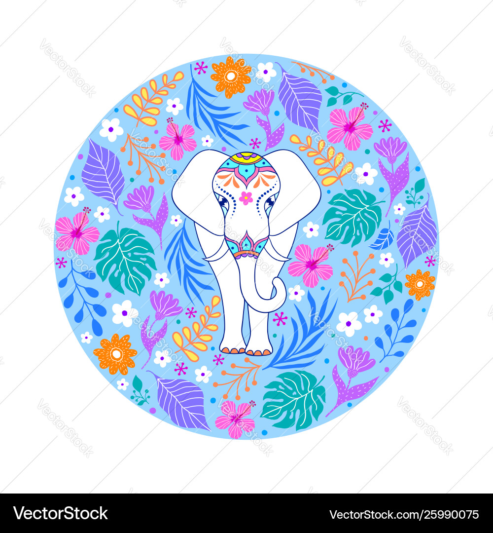 Elephant and tropical flowers Royalty Free Vector Image