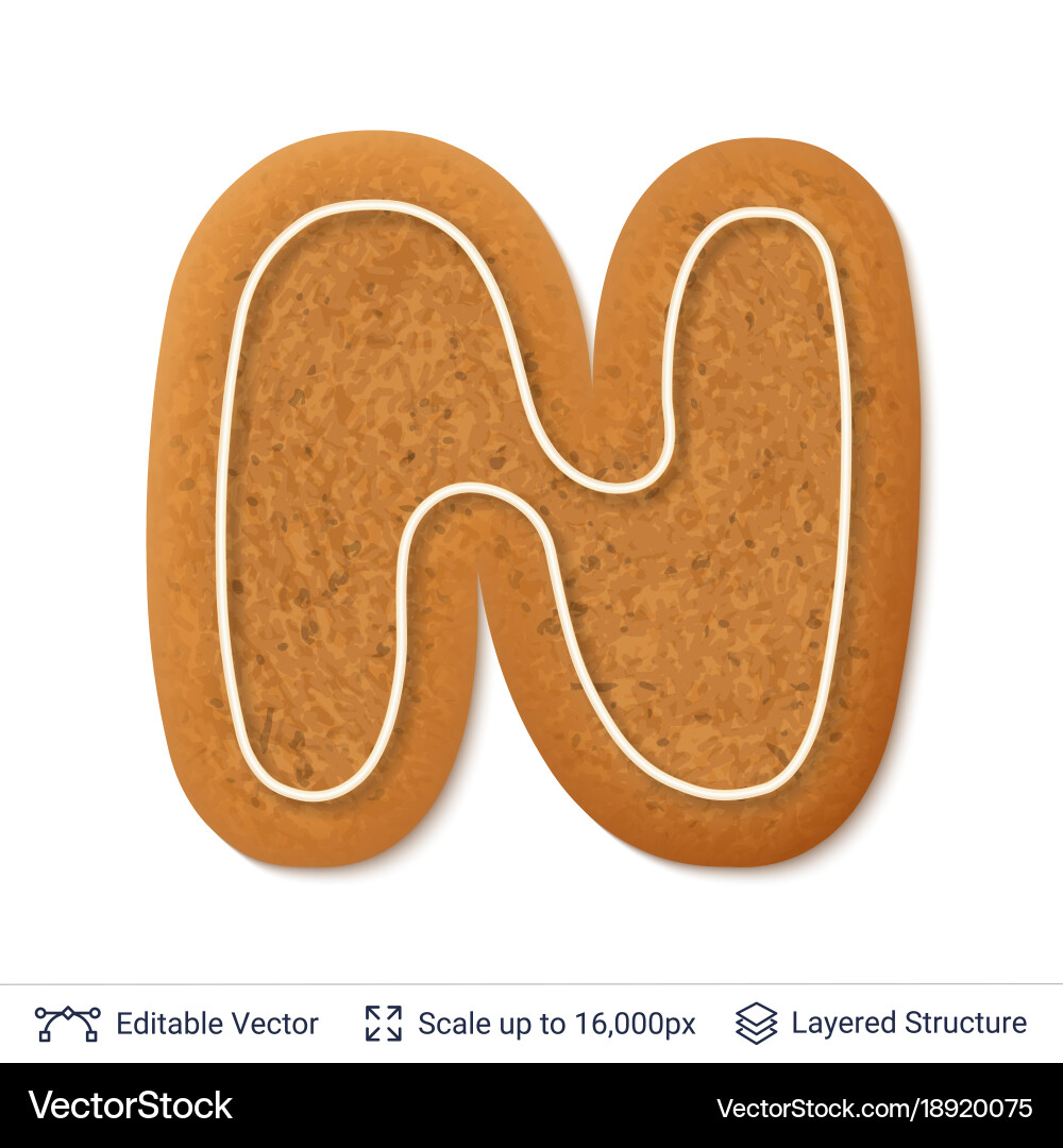 Gingerbread letter n isolated on white Royalty Free Vector