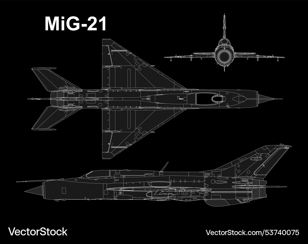 Mig-21 jet fighter blueprint Royalty Free Vector Image